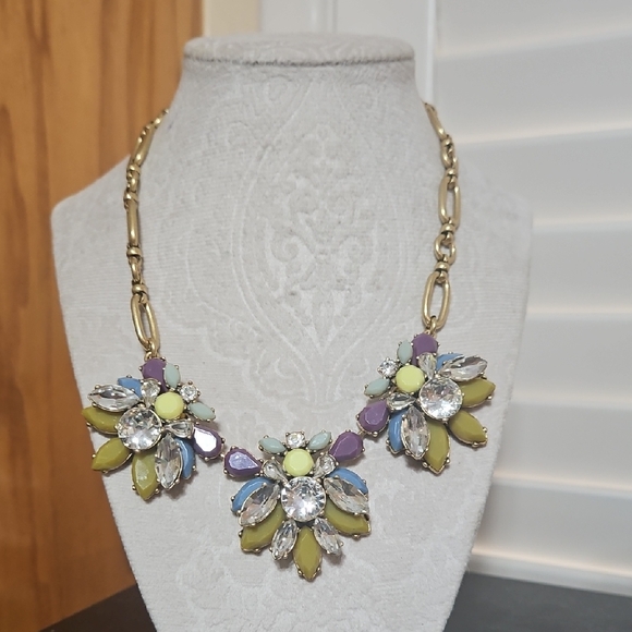 J. Crew | Jewelry | J Crew Gold Necklace With Purple Blue And Green ...